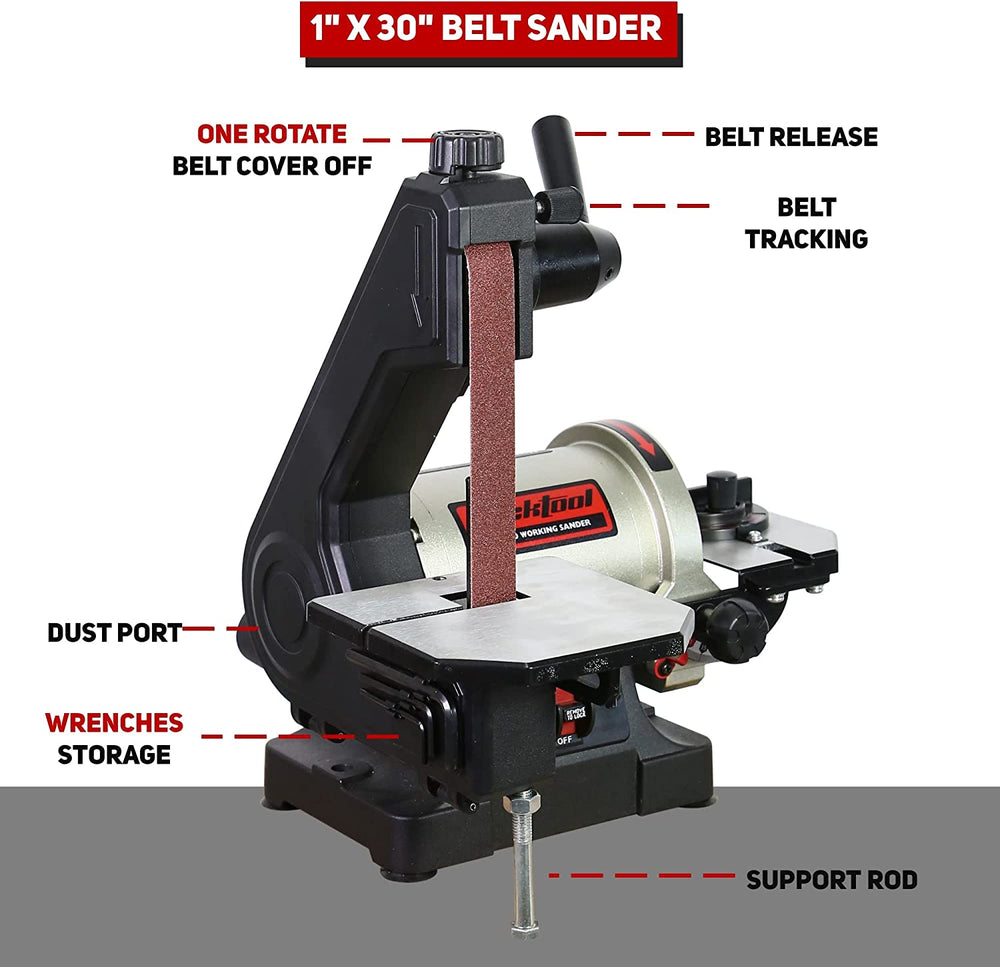 BUCKTOOL 1x30 Inch Bench Belt Sander with 5 Inch Disc with Wrench Stor